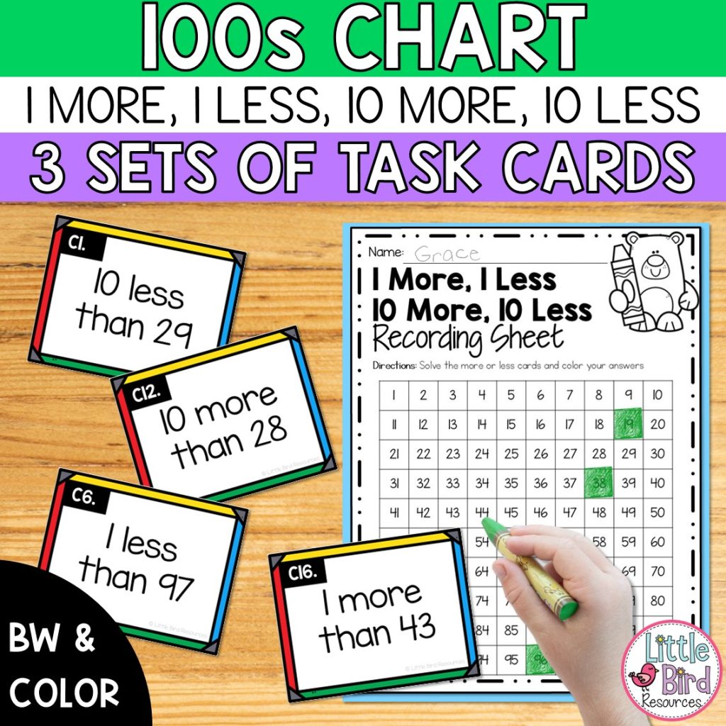 One More One Less Ten More Ten Less Activities with 100 Chart | 1st ...