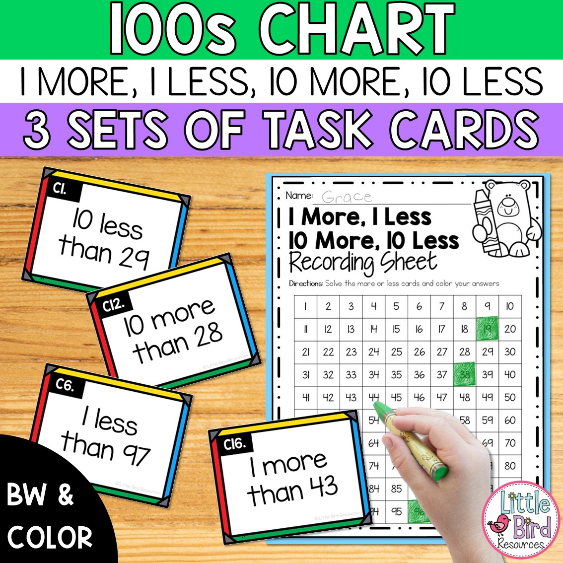 One More One Less Ten More Ten Less Activities with 100 Chart | 1st ...