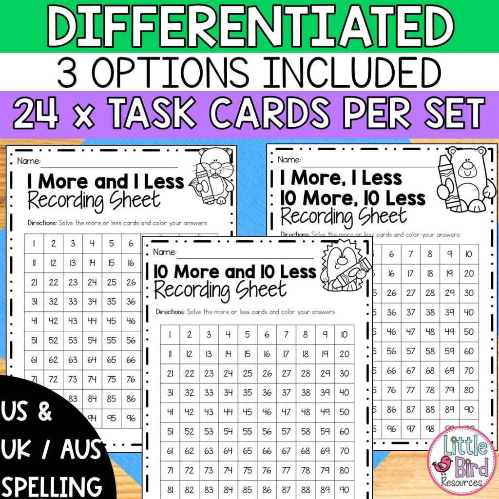 One More One Less Ten More Ten Less Activities with 100 Chart | 1st ...