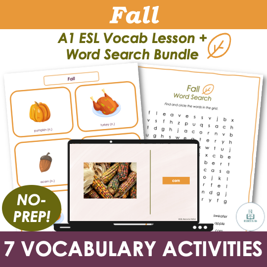 Vocab Lessons, Speaking/Writing Prompts, Word Search -Fall ESL ...