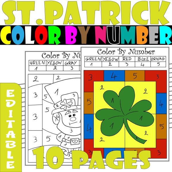 St Patrick's Day color By Number Editable , St Patrick's Day Color By ...