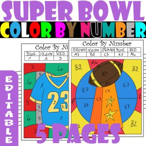 Super bowl color By Number Editable , Super bowl Color By Code Editable ...
