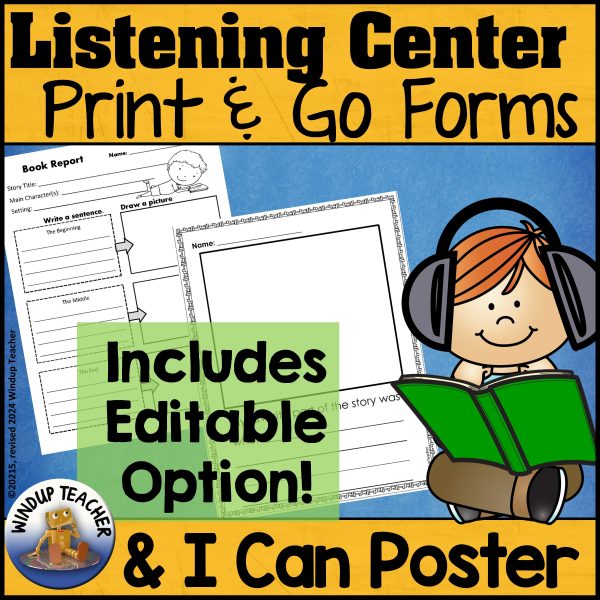Listening Center Response Sheets - Editable, Book Report & Writing ...