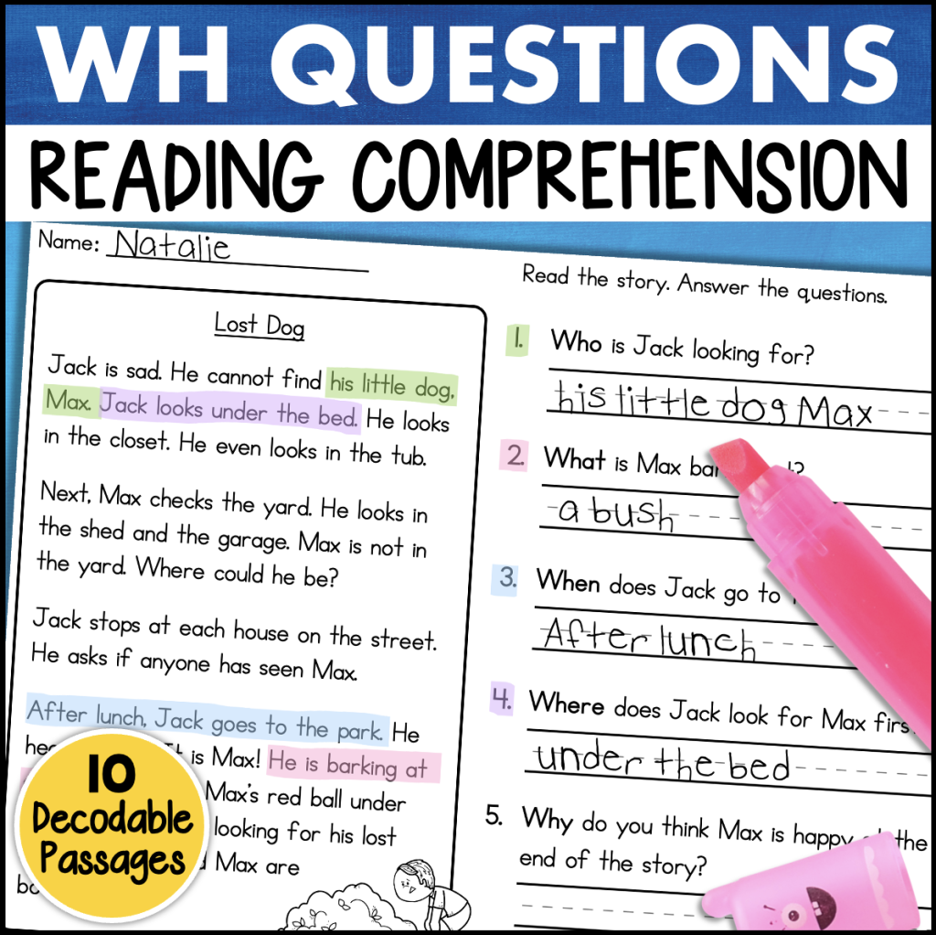 WH Questions Reading Comprehension Short Stories with Comprehension ...