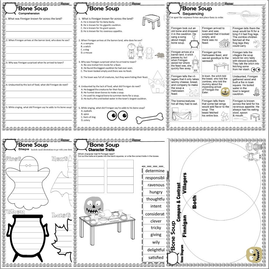 Bone Soup Halloween Read Aloud Book Companion Comprehension Study ...