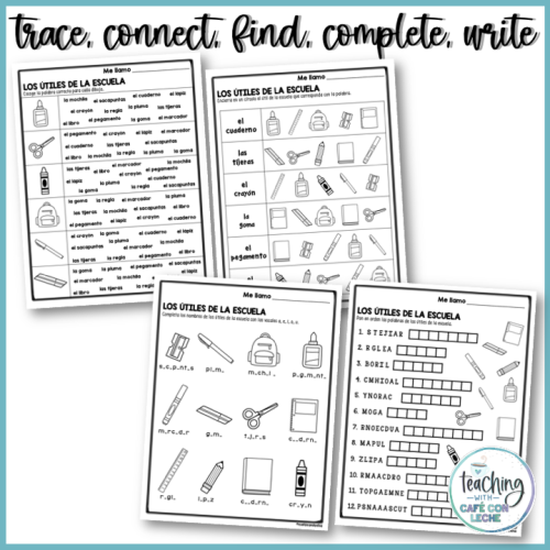Los útiles de la escuela - School Supplies Vocabulary Worksheets in ...