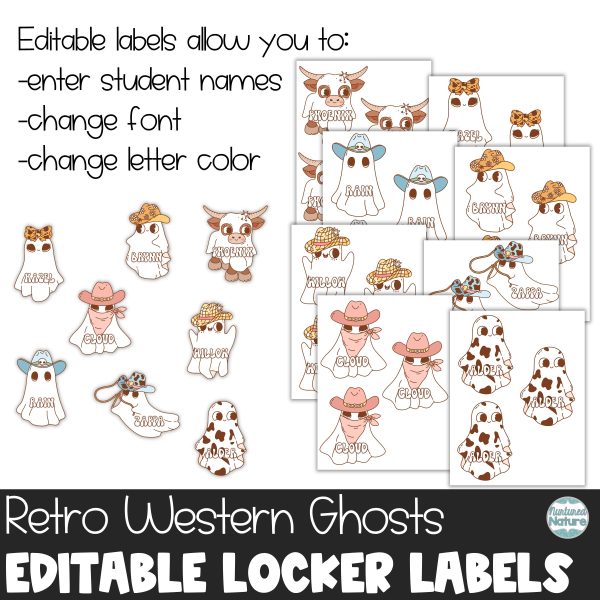 Halloween Name Tags - Retro Western Ghosts - Editable Locker Labels or ...