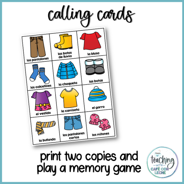 Bingo de la ropa - Clothing Bingo Game in Spanish - Made By Teachers