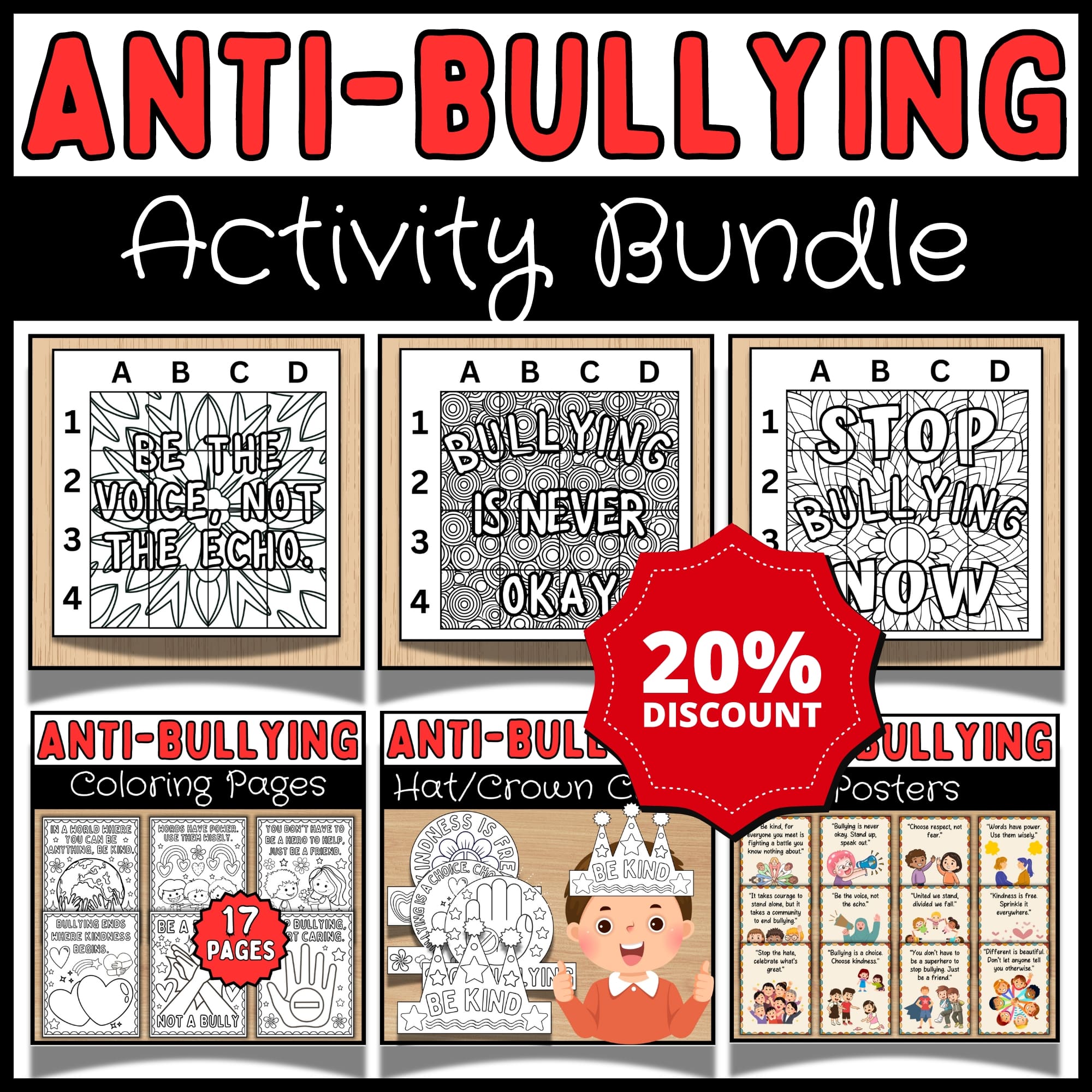 Bullying Prevention Month Activity Bundle : Coloring Pages, Crafts, and ...