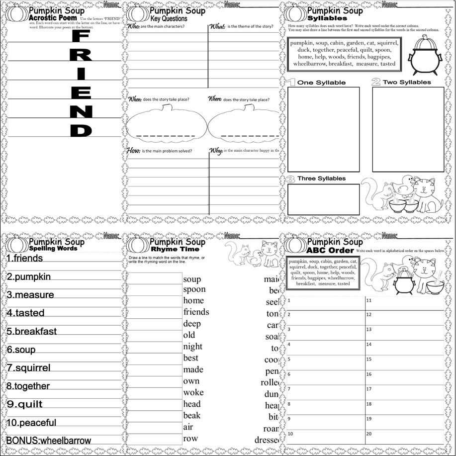 Pumpkin Soup Read Aloud Book Companion Reading Comprehension Fall ...
