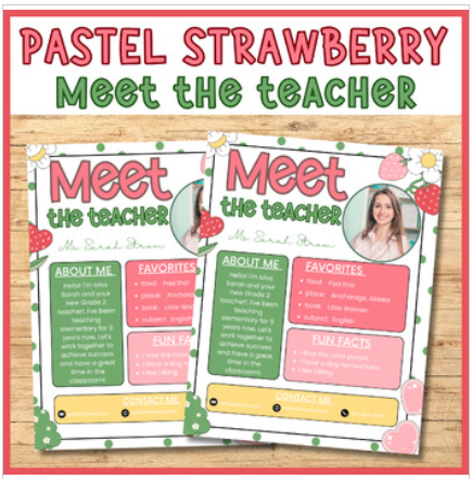 Editable Meet The Teacher Pastel Strawberry Template, Editable Canva ...