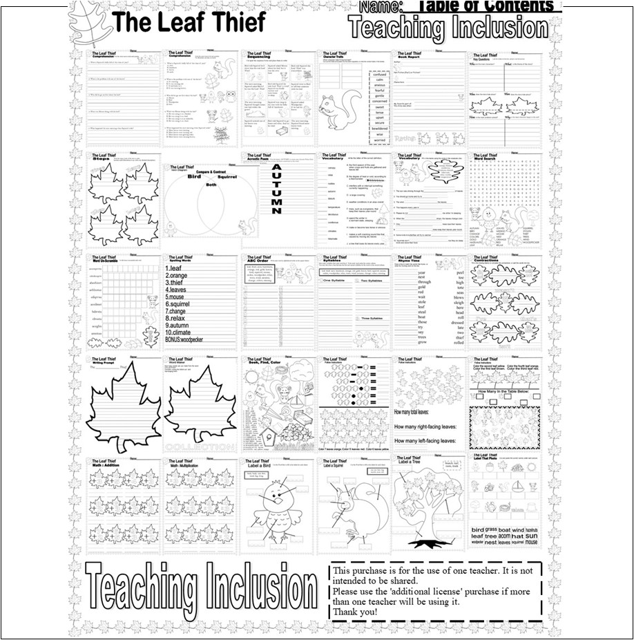The Leaf Thief Read Aloud Book Companion Reading Comprehension Fall ...
