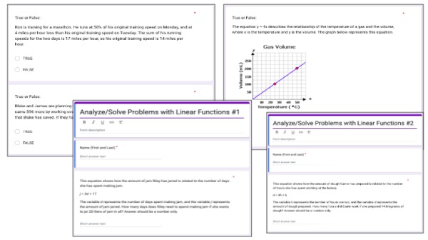 8th Math PA.A.2.2,PA.A.2.5 Analyze/Solve w/Linear Functions (Paper ...