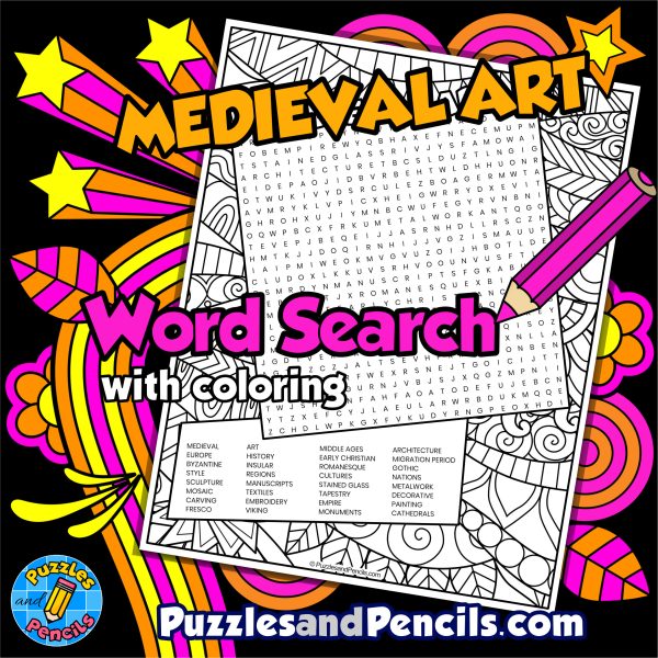 Medieval Art Word Search Puzzle with Coloring | Art History | Made By ...