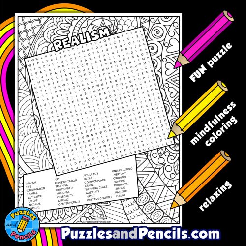 Realism Word Search Puzzle with Coloring | Art History | Made By Teachers