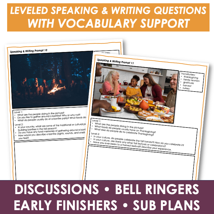 Speaking & Writing Prompts + Word Searches - ESL Fall Activities Mega ...