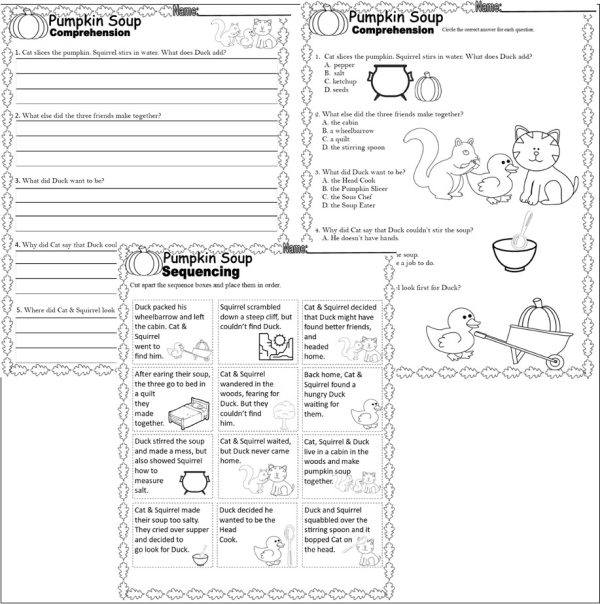 Pumpkin Soup Fall Reading Comprehension Test Quiz & Sequencing ...