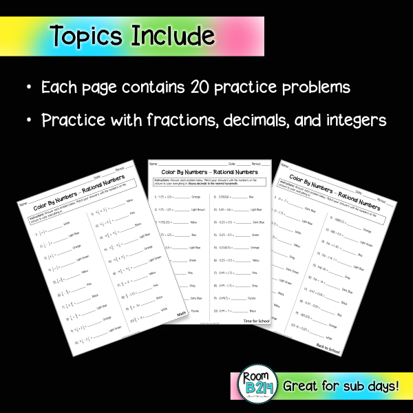 Rational Number Back to School Color By Number TEKS 7.3A | Made By Teachers
