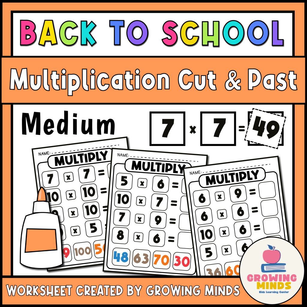 Math Medium multiplication Cut and Paste Worksheets - Back to School ...
