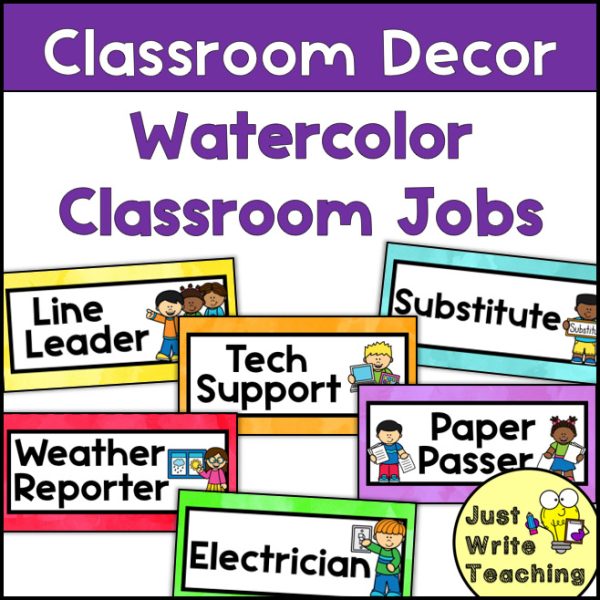 Back to School Classroom Decor - Classroom Jobs - Watercolors Set ...