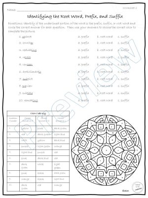 Identifying Root Word, Prefix, and Suffix - Color by Number Worksheets ...