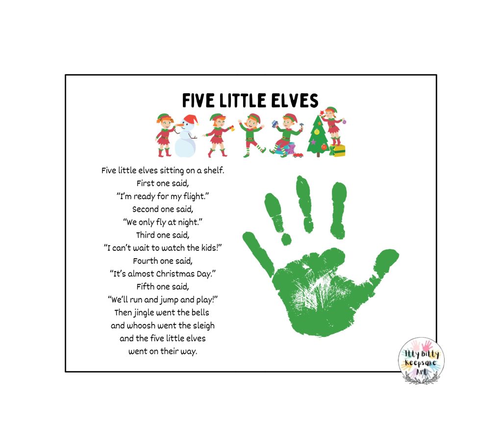 Five Little Elves Handprint Art Craft Printable Template / Winter Craft ...