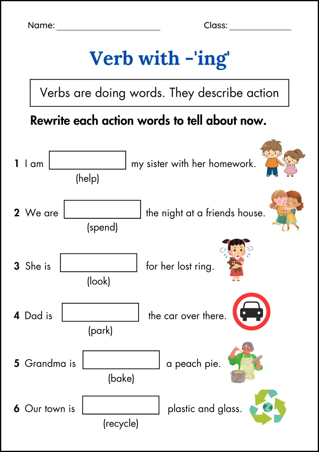 Adding ing to Verbs Grammar Worksheet - ing Endings Activity Book for ...