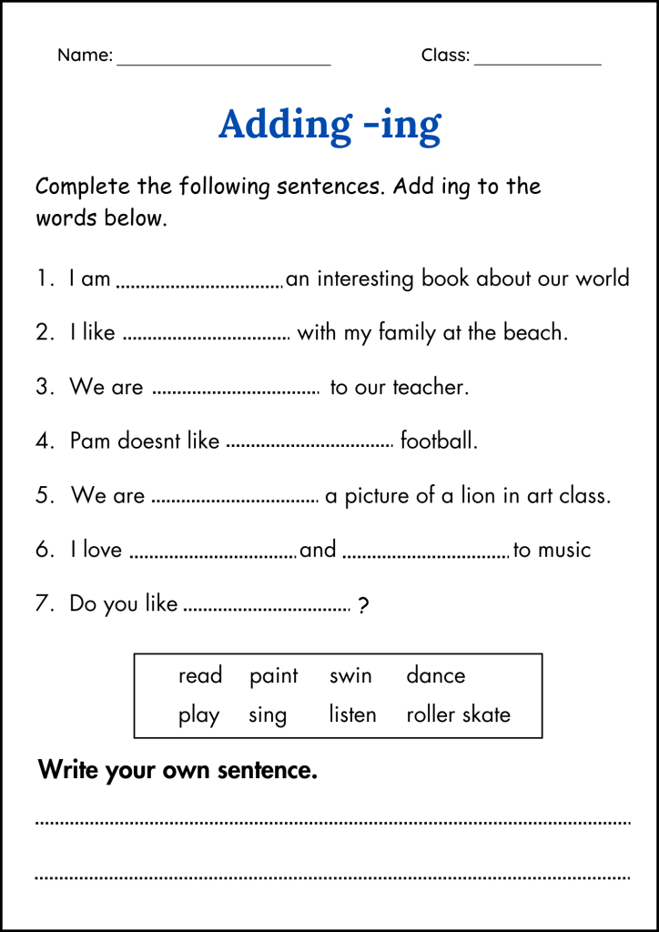 Adding ing to Verbs Grammar Worksheet - ing Endings Activity Book for ...