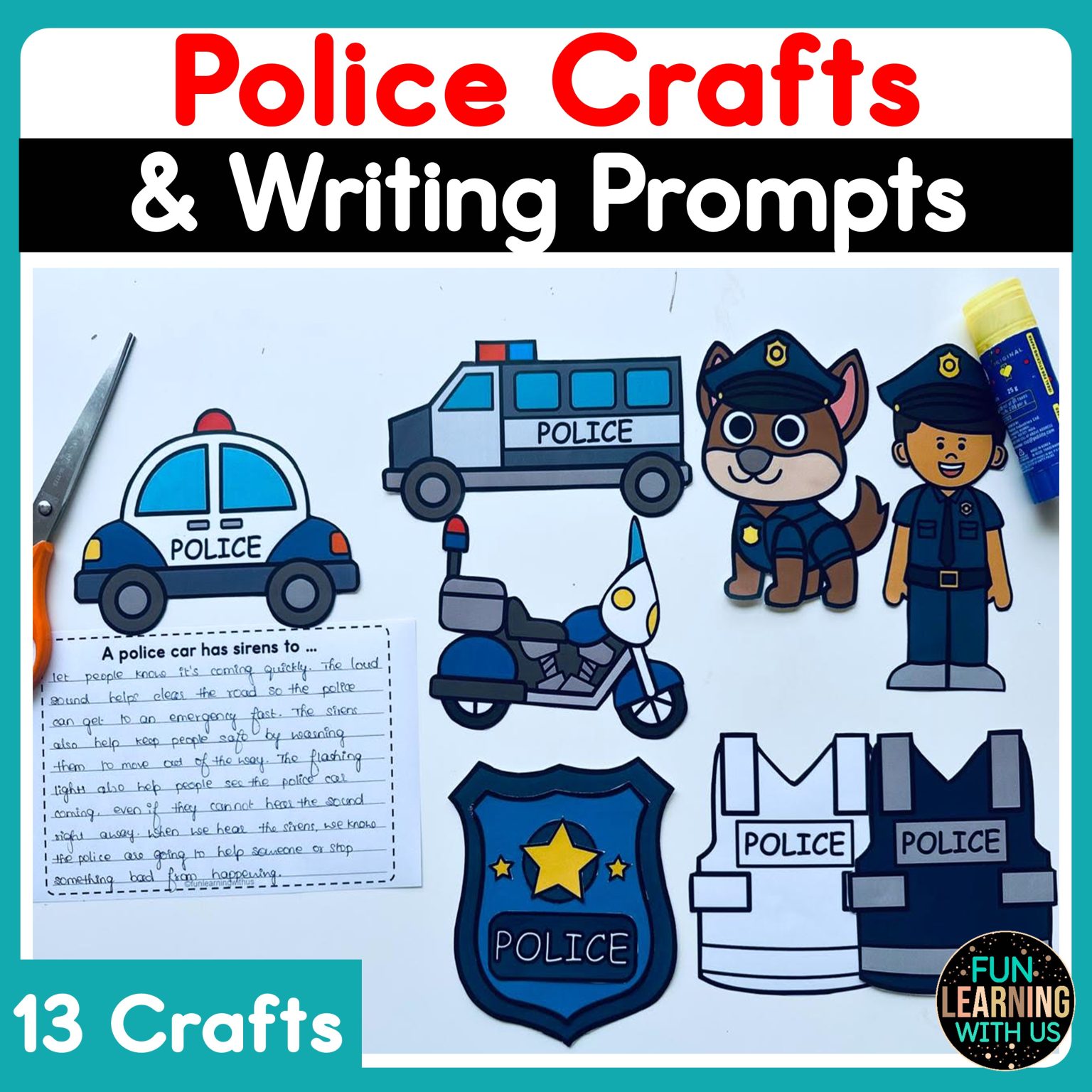 Police Craft & Writing Center | Community Helpers Police Dog Car Badge ...