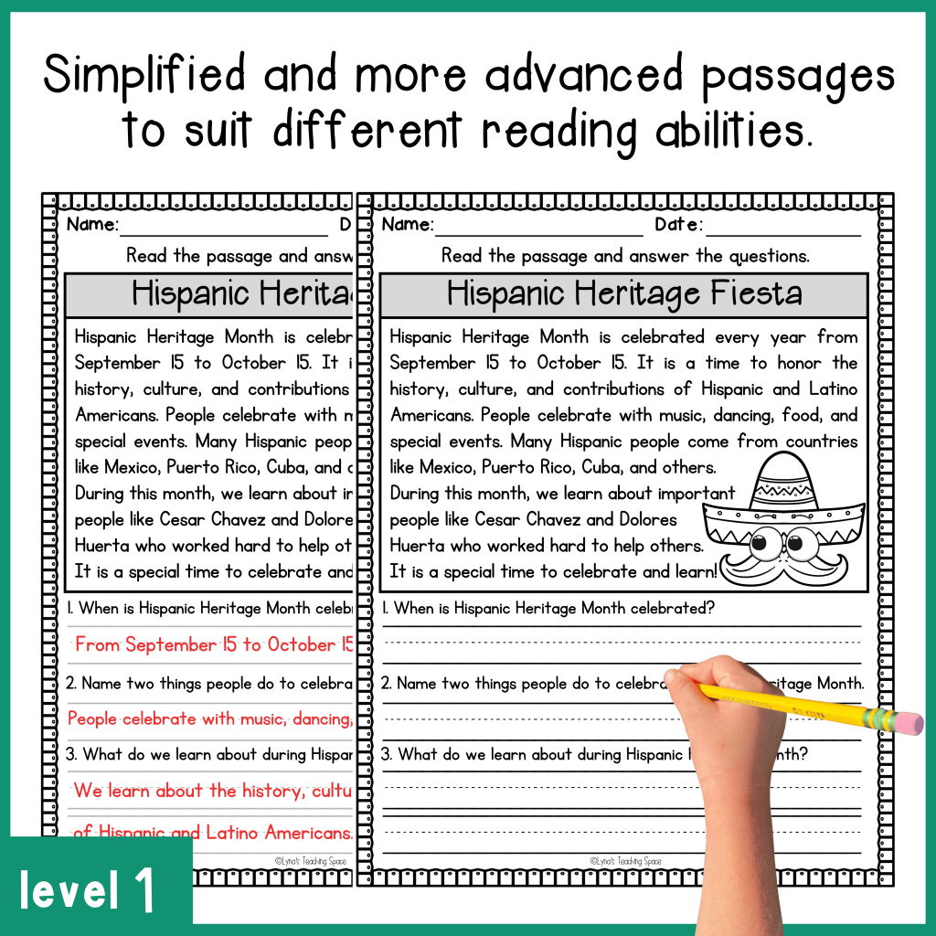 Hispanic Heritage Month Reading Comprehension Passages & Questions | 2 ...