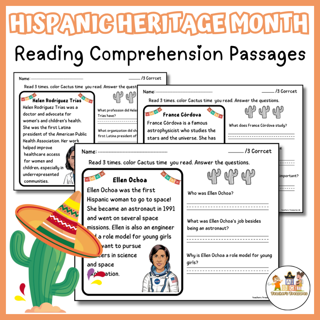 Hispanic Heritage Month Reading Comprehension Passages & Question K-2 ...