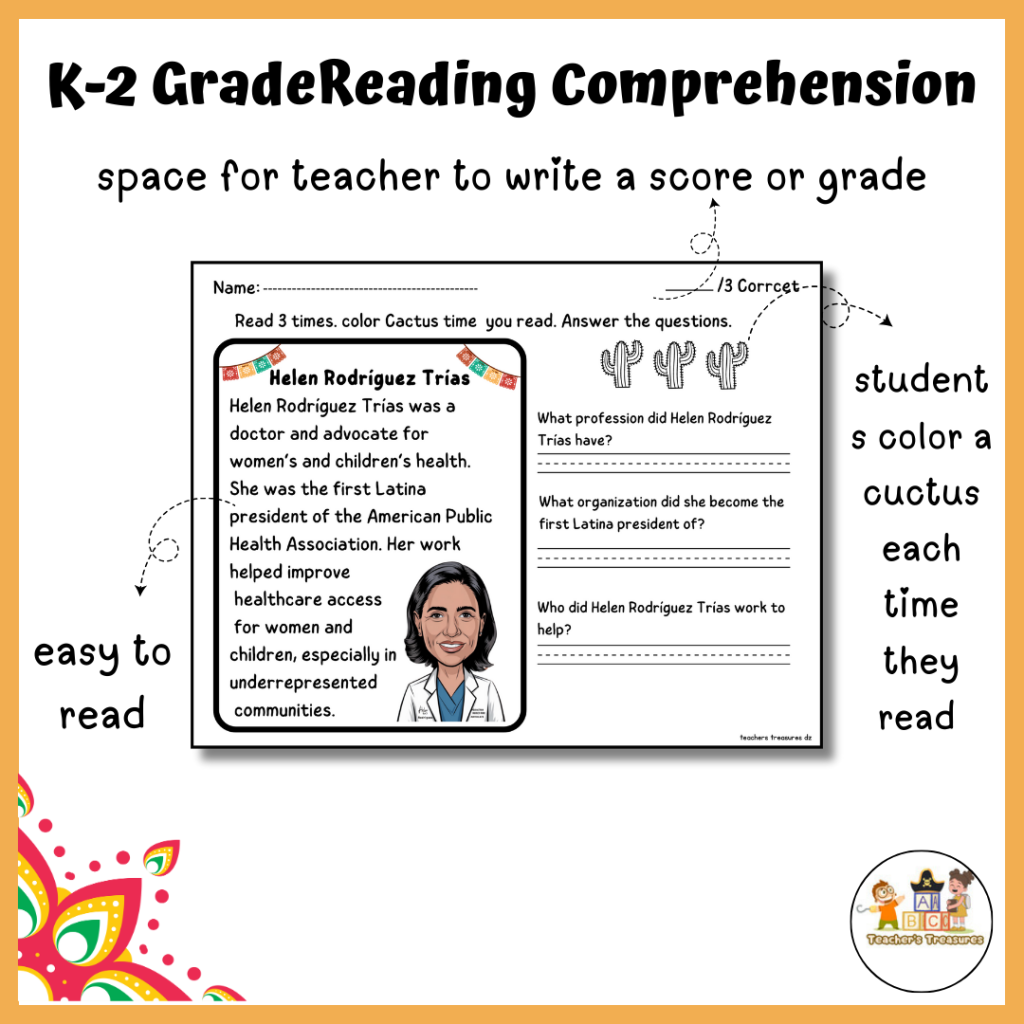 Hispanic Heritage Month Reading Comprehension Passages & Question K-2 ...