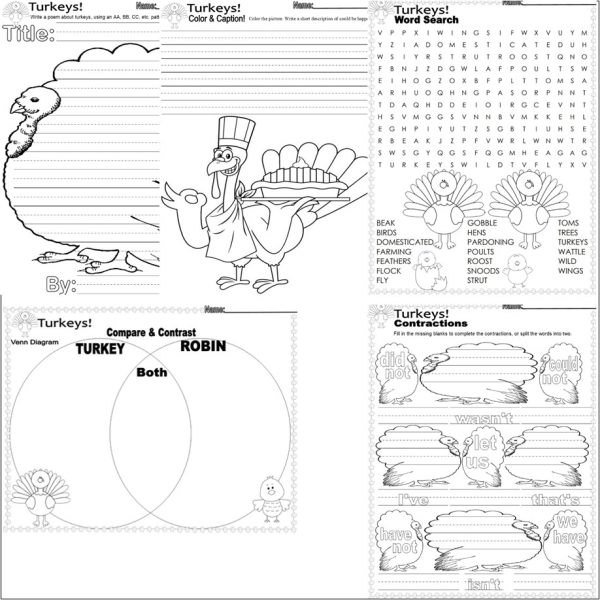 Turkey Worksheets Language Arts SPED Math Writing Themed NO PREP ...