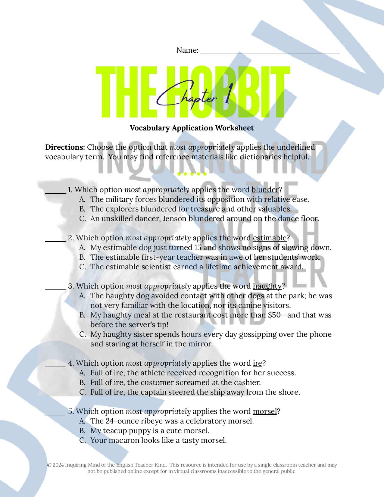The Hobbit Quiz, Close Reading, and Vocabulary Games Bundle (Chapters 1 ...