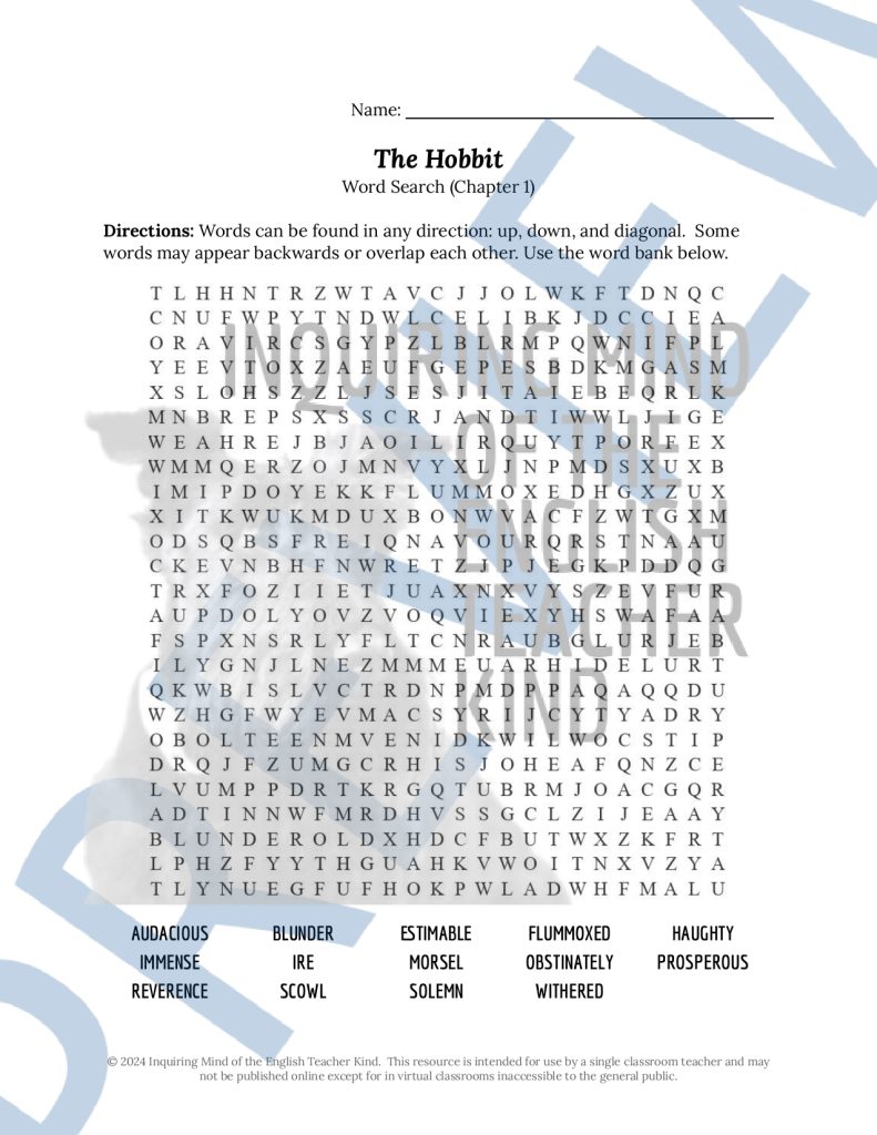 The Hobbit Quiz, Close Reading, and Vocabulary Games Bundle (Chapters 1 ...