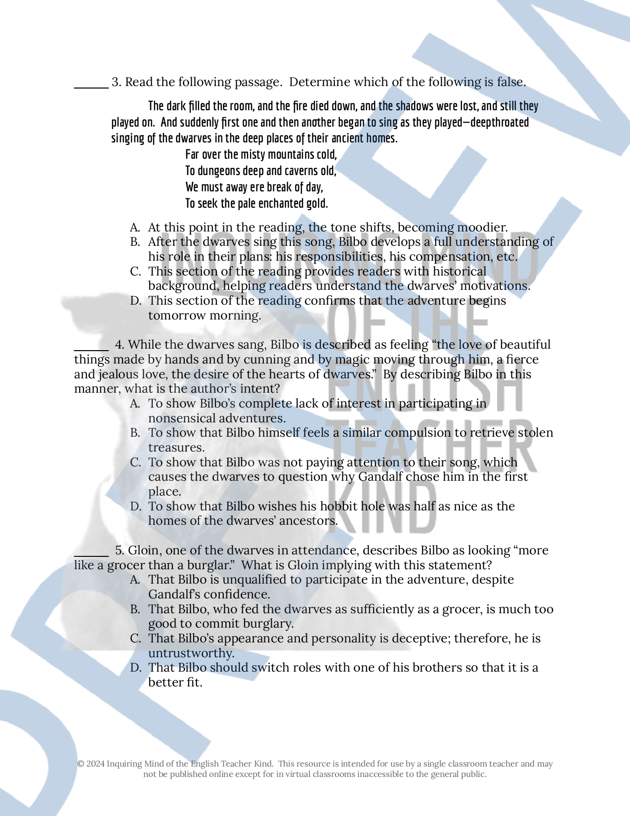 The Hobbit Quiz, Close Reading, and Vocabulary Games Bundle (Chapters 1 ...