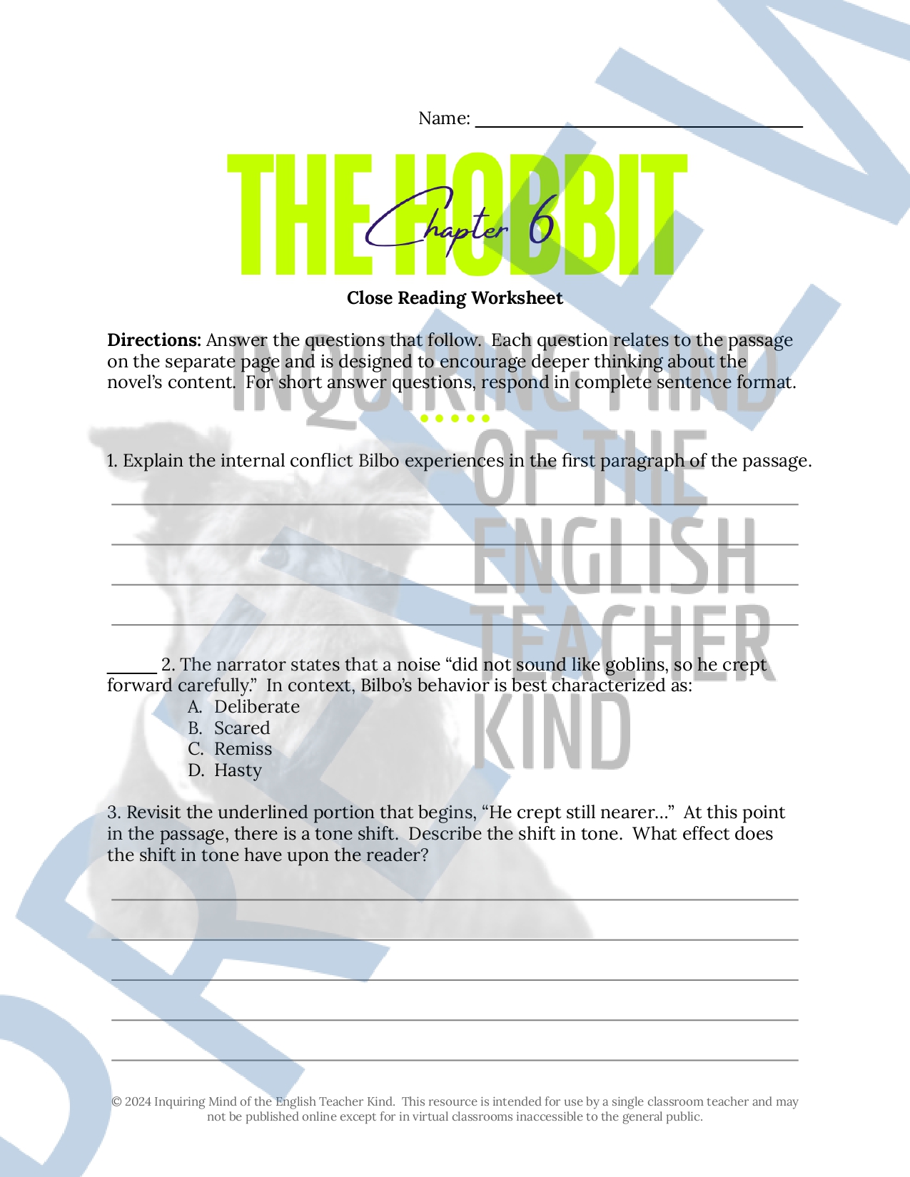 The Hobbit Quiz, Close Reading, and Vocabulary Games Bundle (Chapters 6 ...