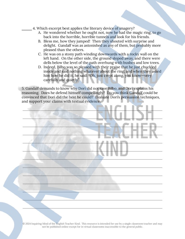 The Hobbit Quiz, Close Reading, and Vocabulary Games Bundle (Chapters 6 ...