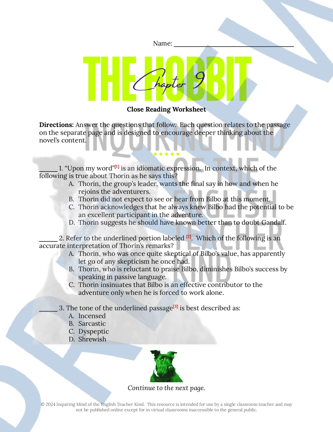 The Hobbit Quiz, Close Reading, and Vocabulary Games Bundle (Chapters 9 ...