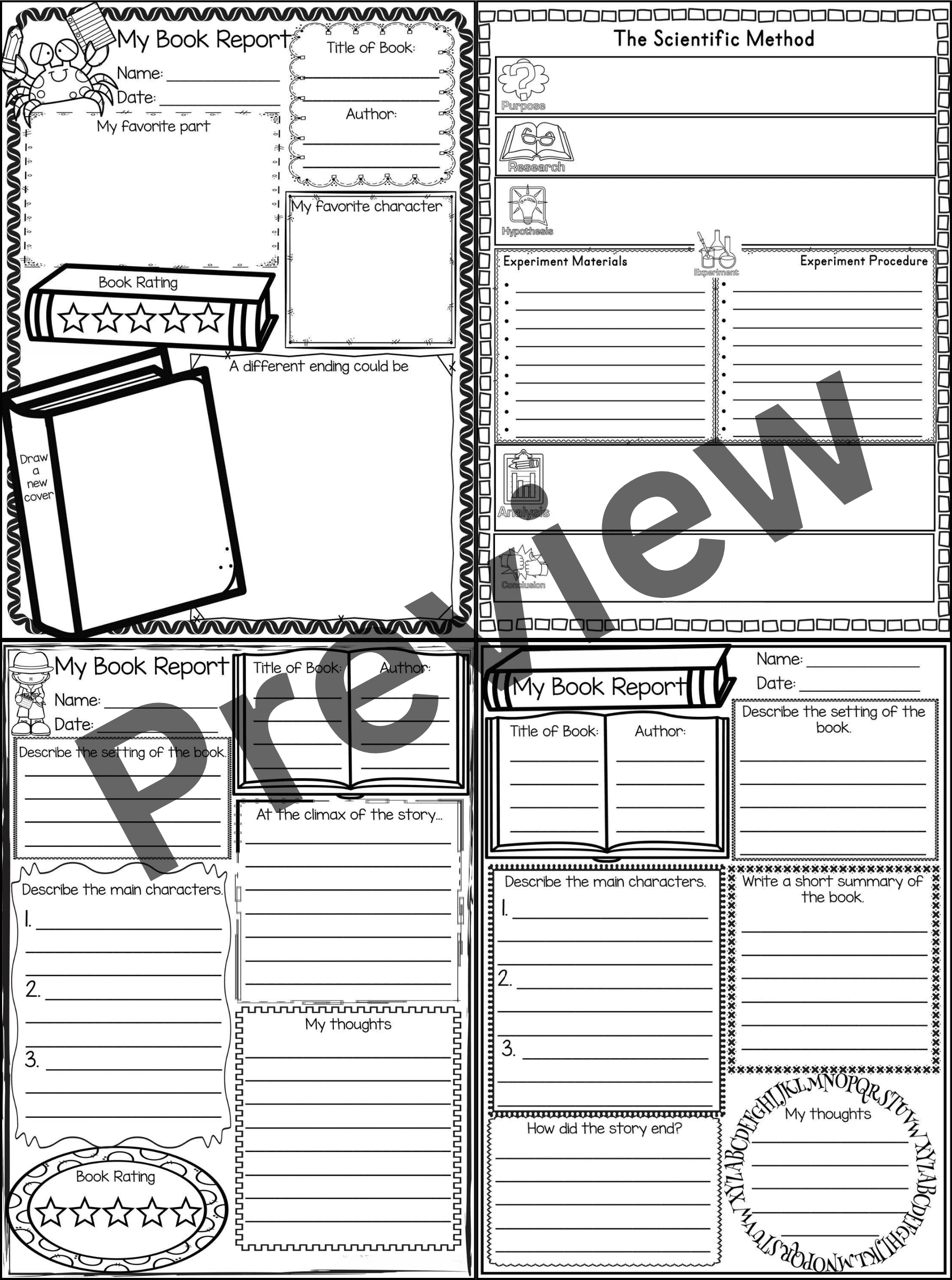 Book Report Templates | Parts of a Book Worksheets | Book Review ...