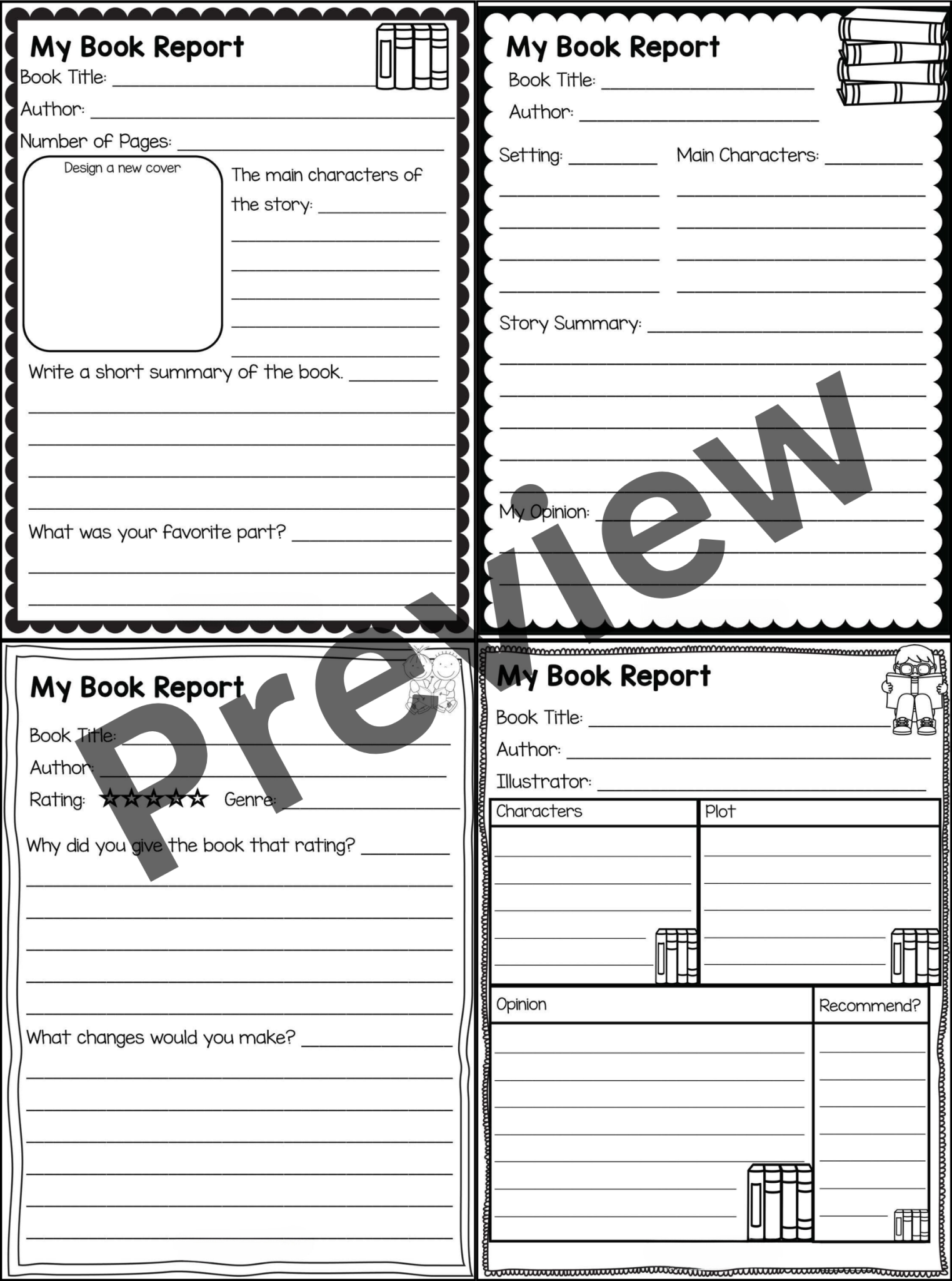 Book Report Templates | Parts of a Book Worksheets | Book Review ...