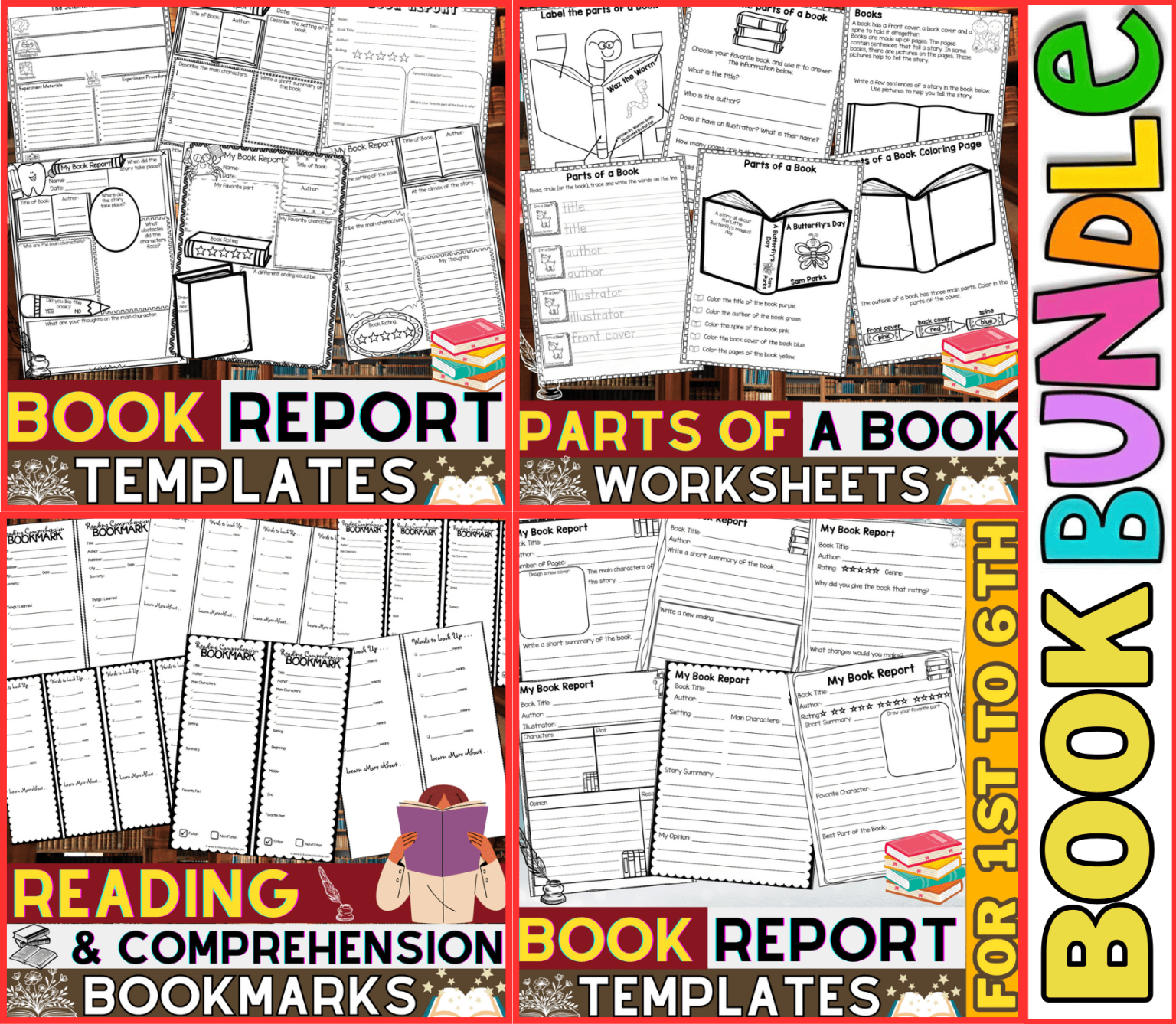Book Report Templates | Parts of a Book Worksheets | Book Review ...