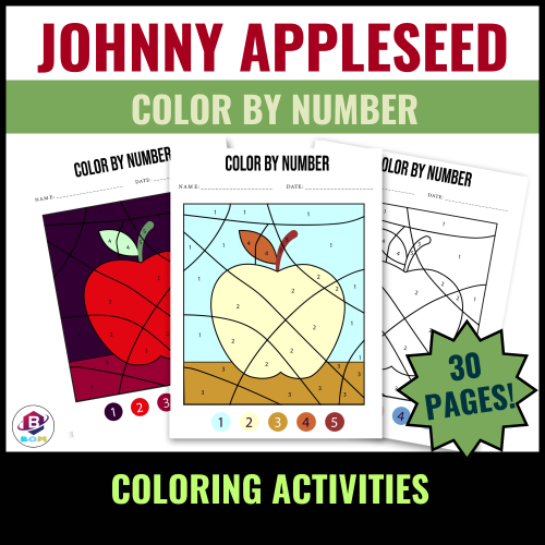 Johnny Appleseed Day Color by Number Activities & Worksheets | Made By ...