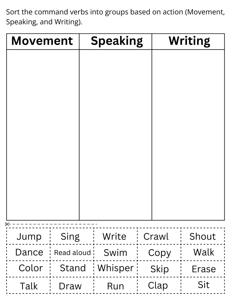 printable command verbs worksheet for grade 1 | Made By Teachers