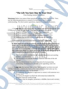 "The Life You Save May Be Your Own" Quiz, Close Reading, and Vocabulary ...