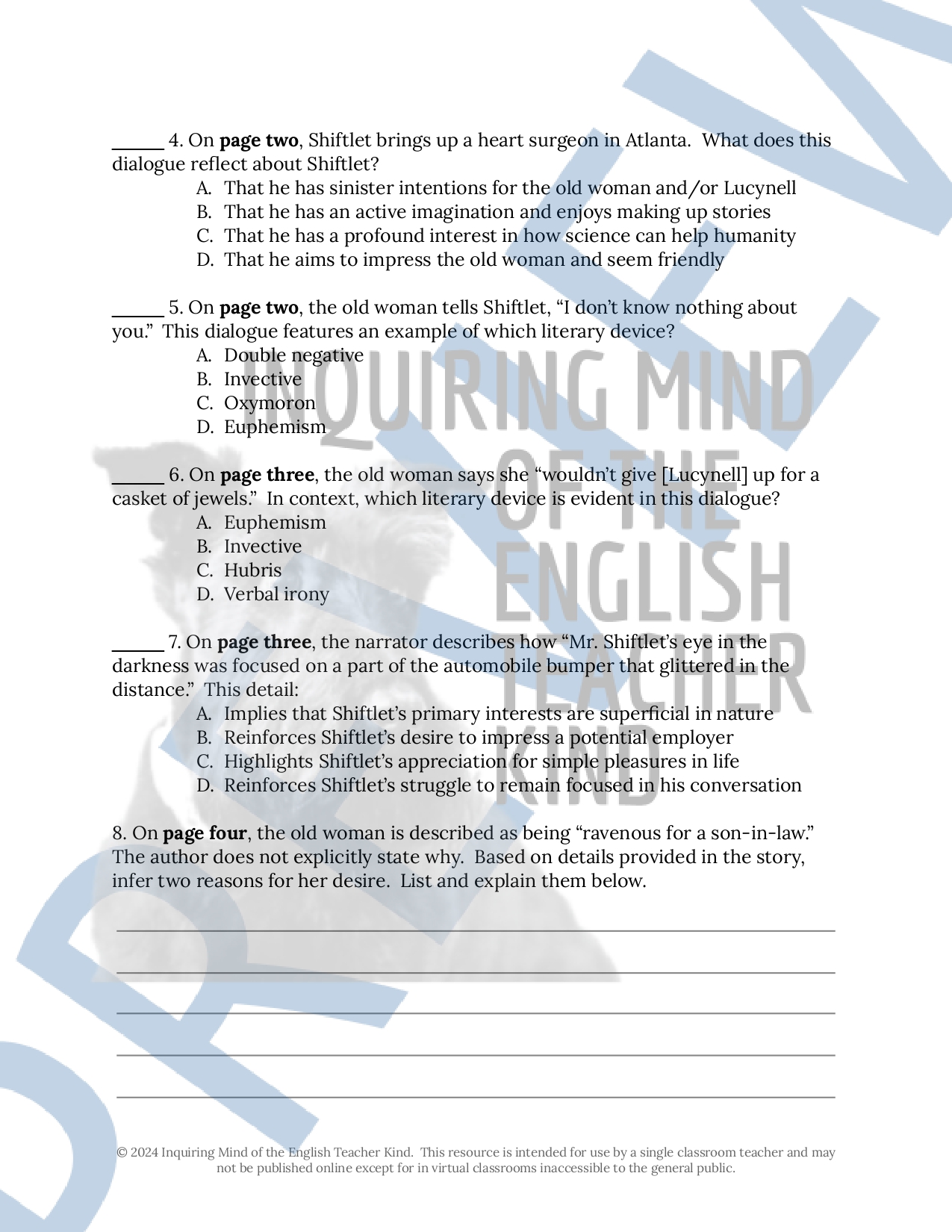 "The Life You Save May Be Your Own" Quiz, Close Reading, and Vocabulary ...