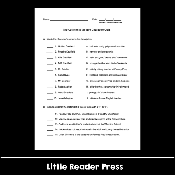 The Catcher in the Rye Character Quiz with Answer Key - Made By Teachers