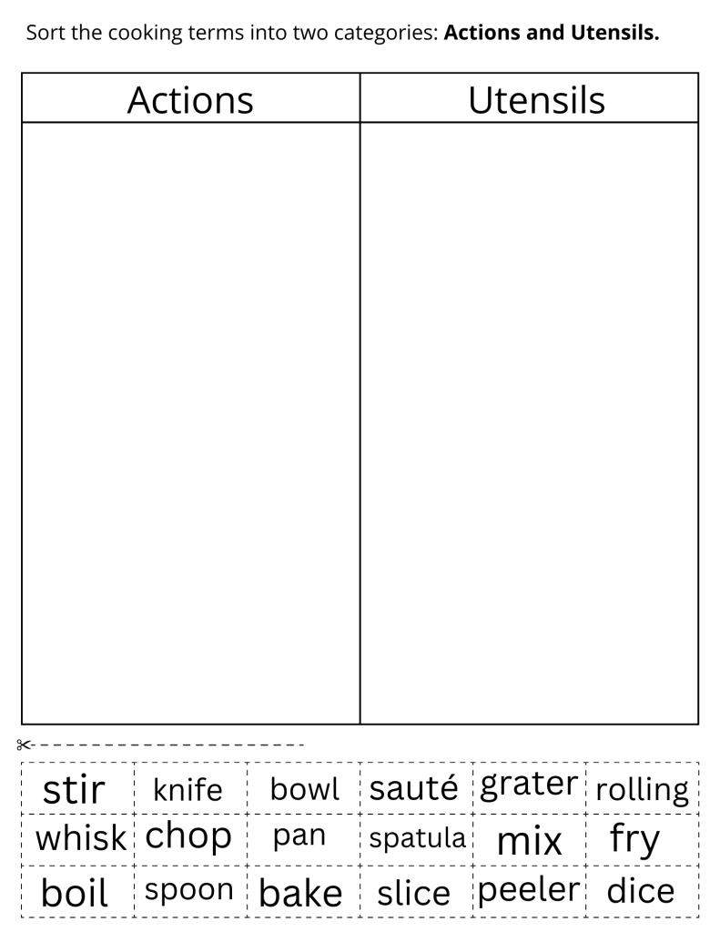 printable matching cooking terms worksheet for kids - Made By Teachers