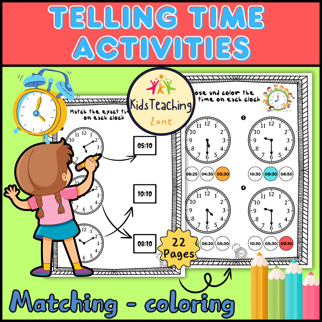 Telling Time Worksheets, Match & Color the correct time - Made By Teachers