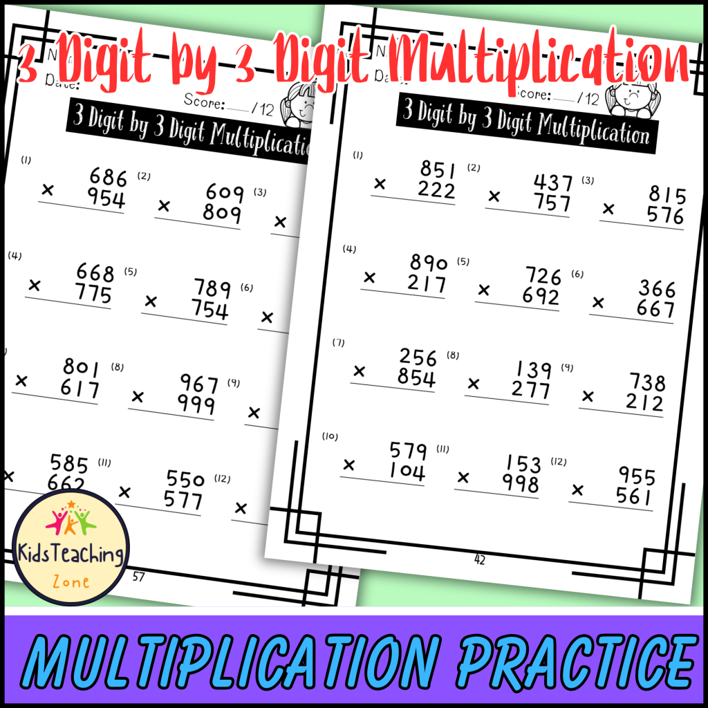 3 Digit by 3 Digit Multiplication Worksheets With and Without ...